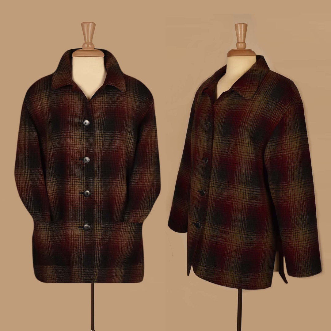 Vintage White Stag Jacket- Plaid Shirt Jacket Women- Plaid Wool Shirt ...