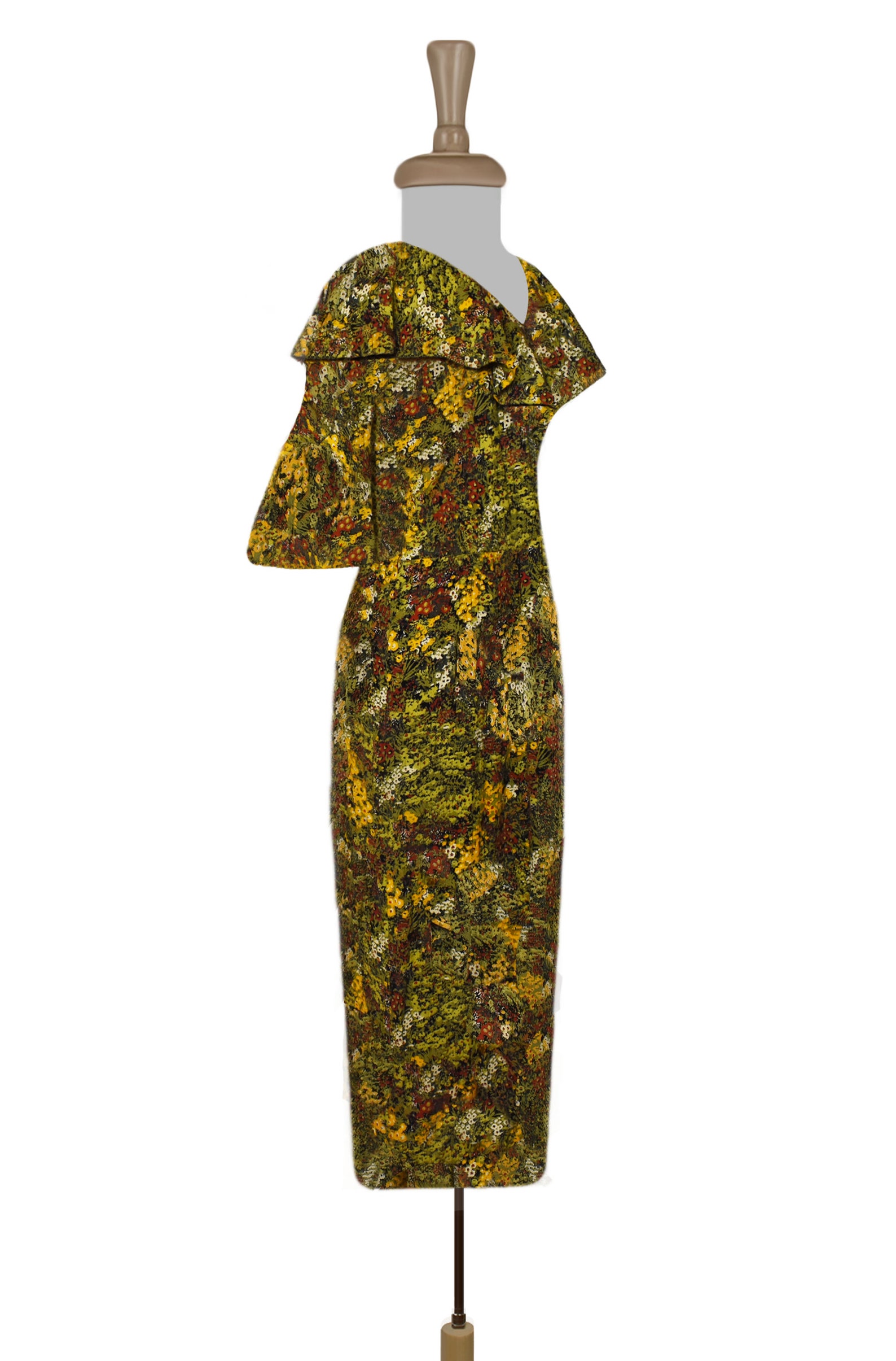 Vintage Dress- Ruffle Dress- Midi Dress- Floral Dress- Ruffle Collar ...