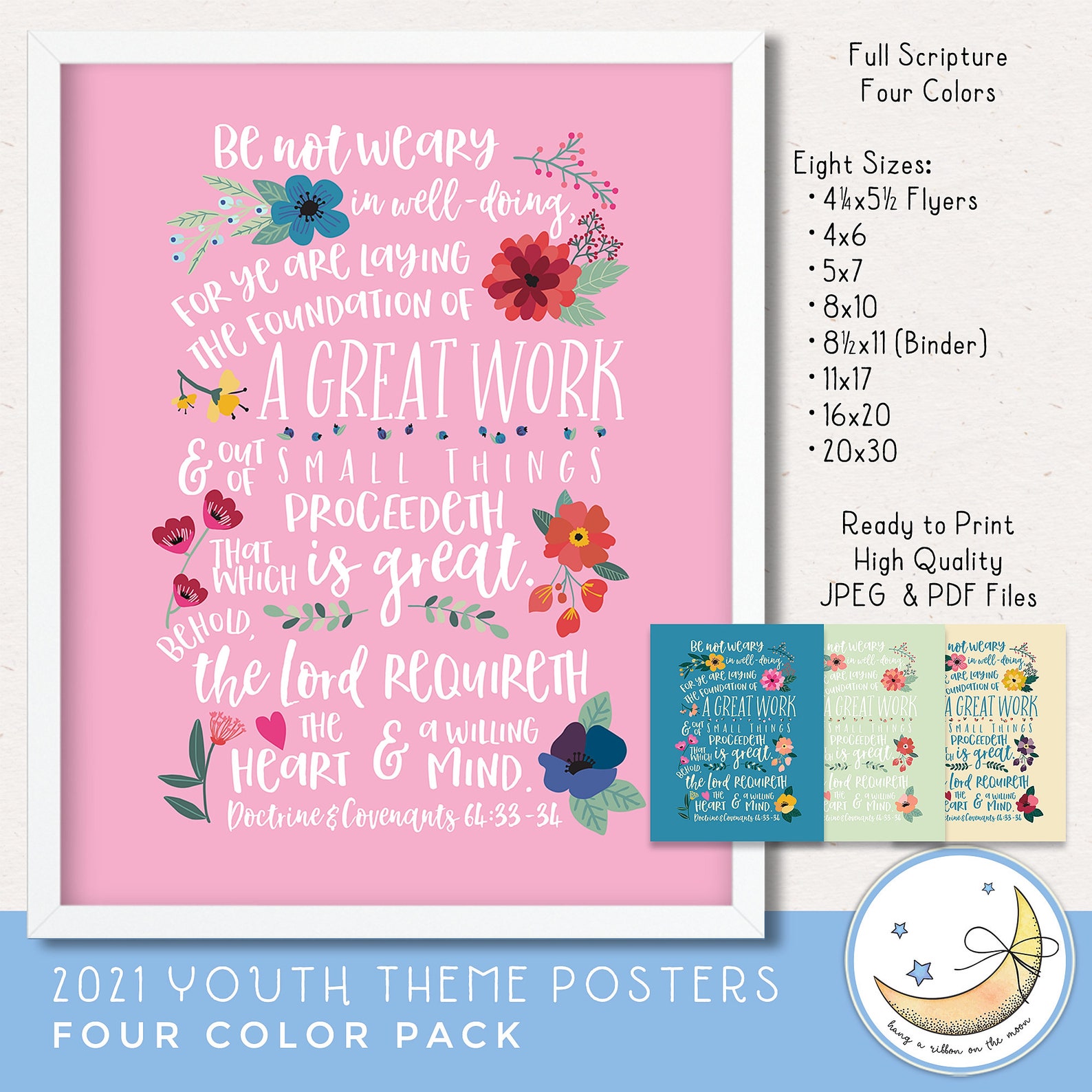 2021 LDS Youth Theme A Great Work Posters: Four Colors, Eight Printable ...