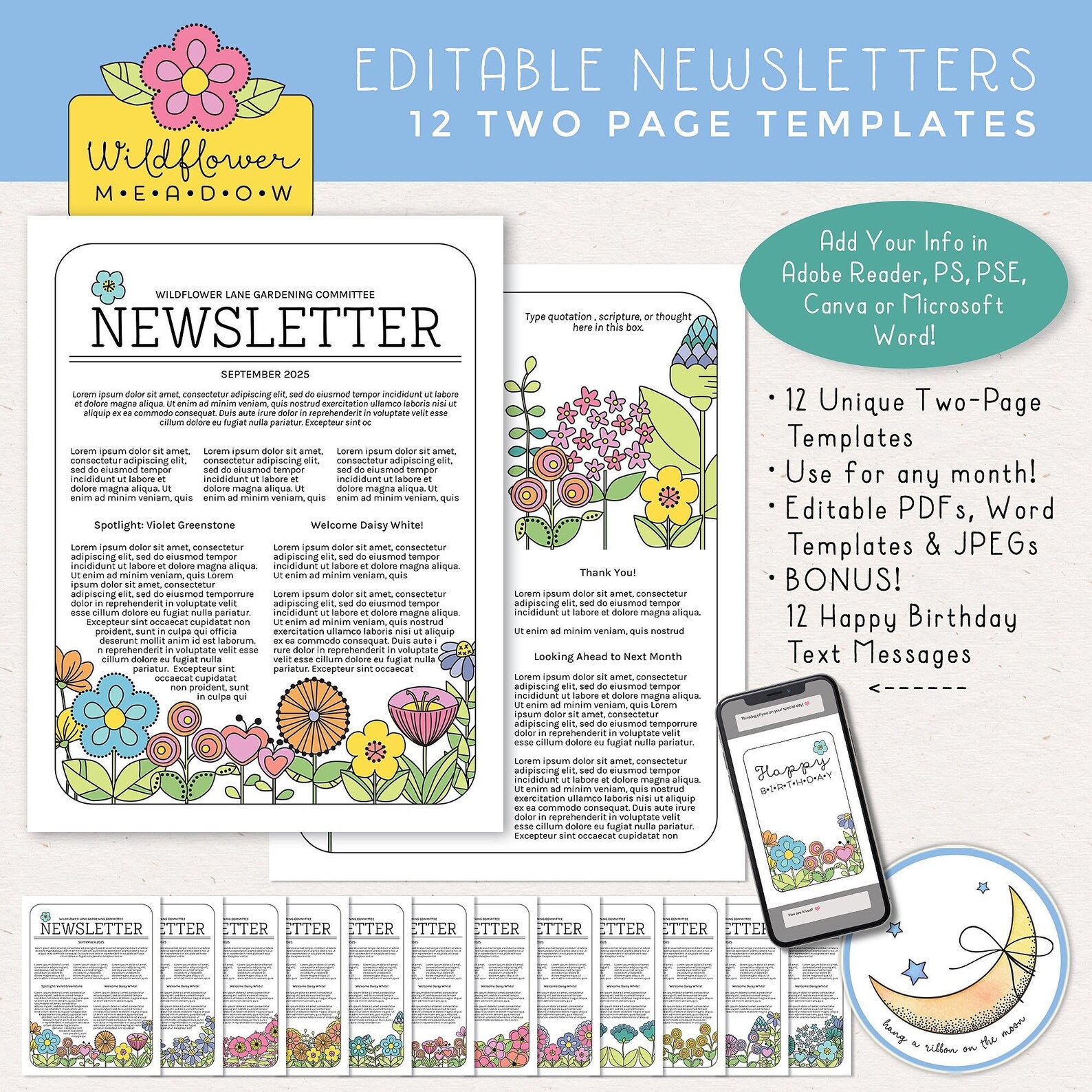 Editable Newsletter Templates 12 Months Two Pages Editable - Etsy