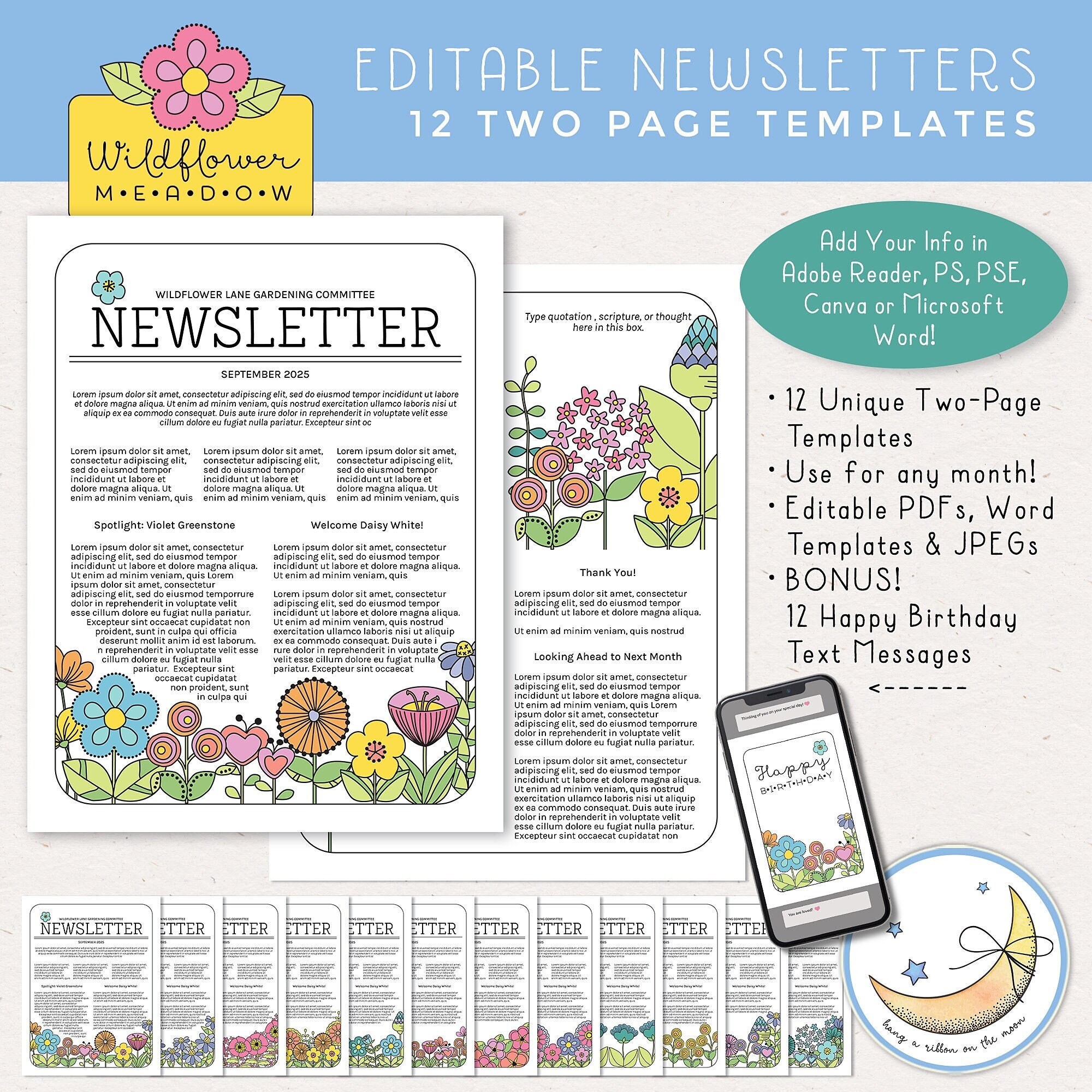 Editable Newsletter Templates 12 Months Two Pages Editable - Etsy