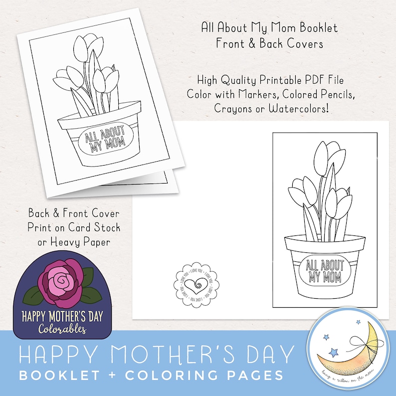 Mother's Day Booklet, Printable, All About My Mom, Coloring Book Style ...