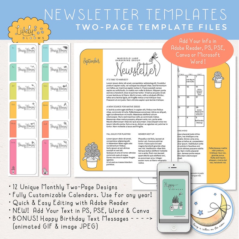 Newsletter Templates, 12 Months, Two Pages, Edit in Adobe Reader ...