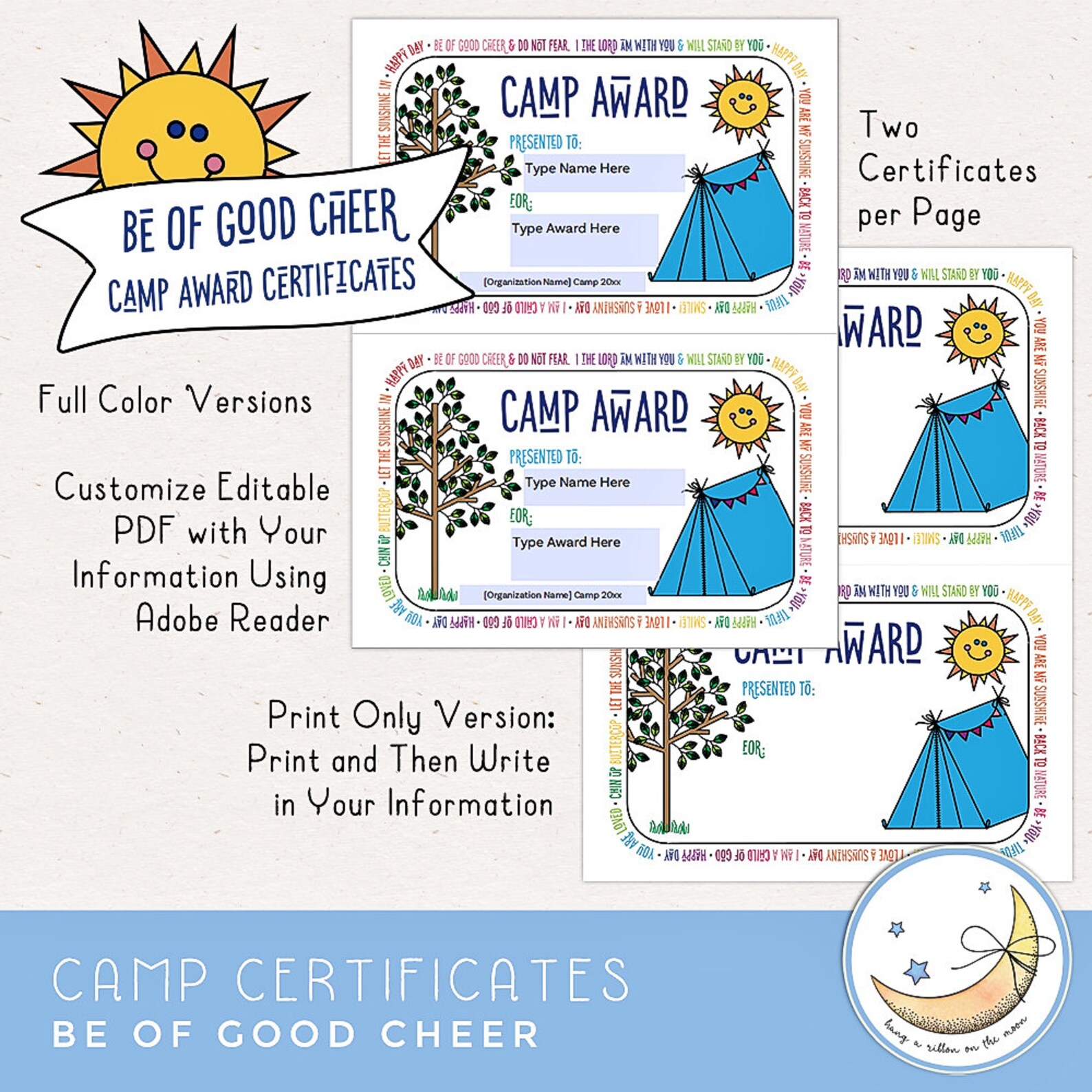 LDS Young Women Girls Camp Award Certificates, Editable Printable PDF ...