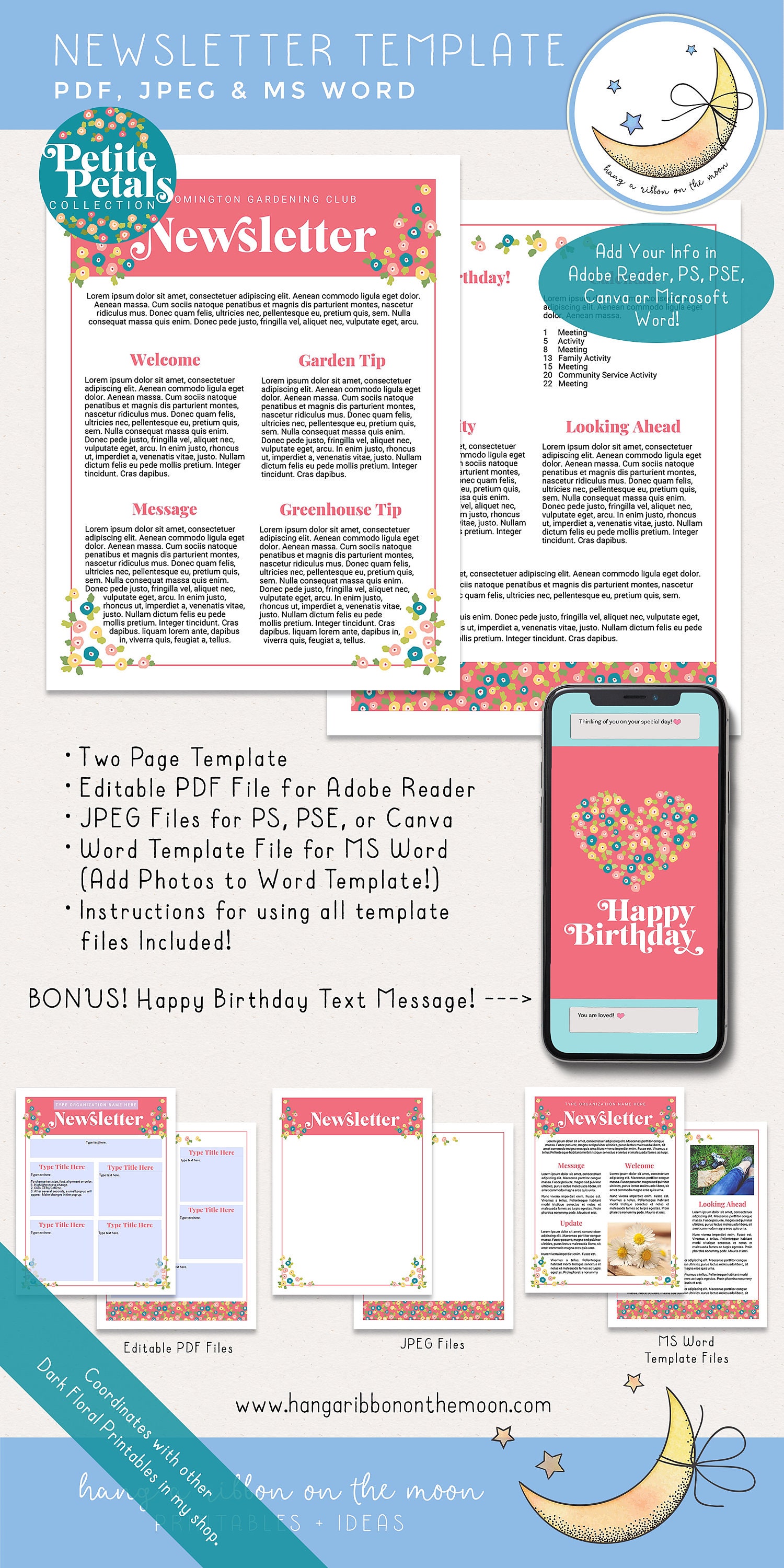 Editable Newsletter Template, 2 Pages, Adobe Reader, PS, PSE, Canva ...