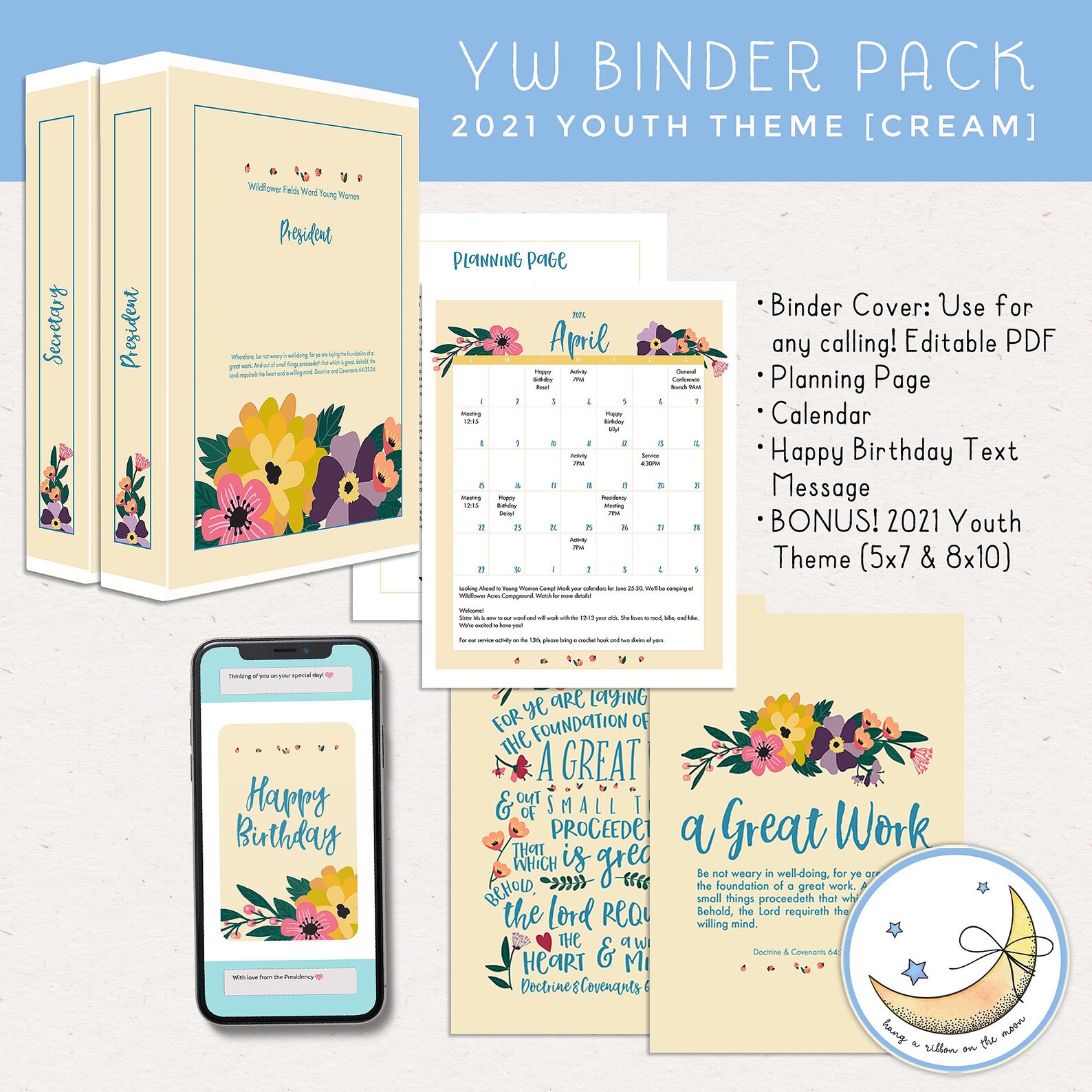 A Great Work, LDS Young Women 2021 Binder Pack Youth Theme D&C 64:33-34 ...