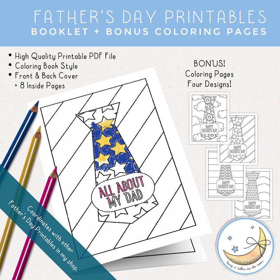 Father's Day Printable Booklet With Coloring Pages, Father's Day Craft ...