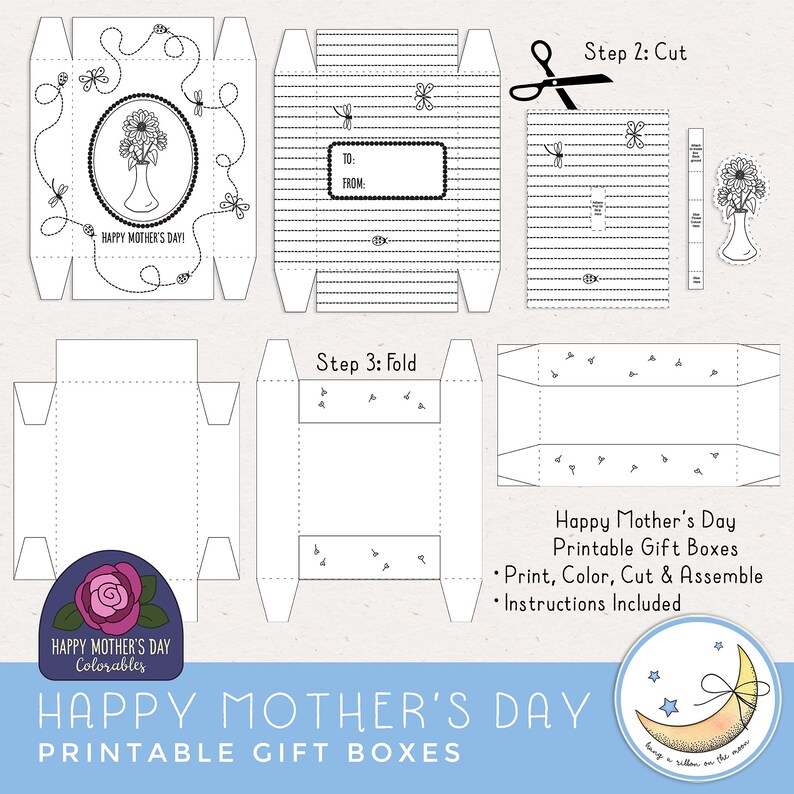 Mother's Day Printable Gift Boxes, 5x7 Inches, 3D Pop up and Solid Top ...