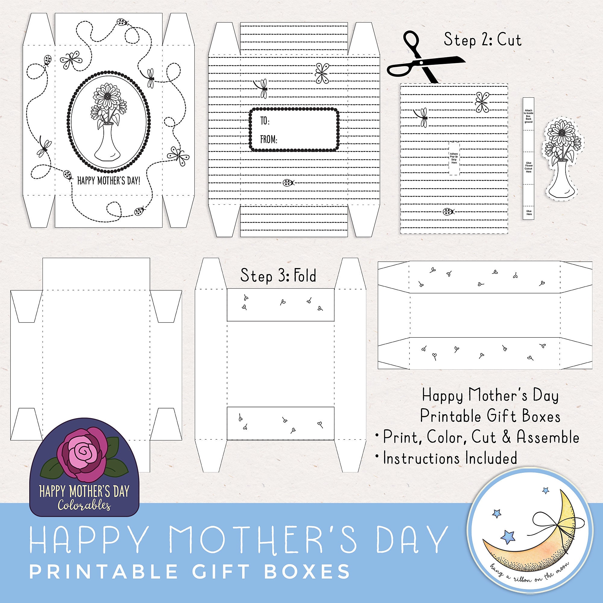Mother's Day Printable Gift Boxes, 5x7 Inches, 3D Pop up and Solid Top ...