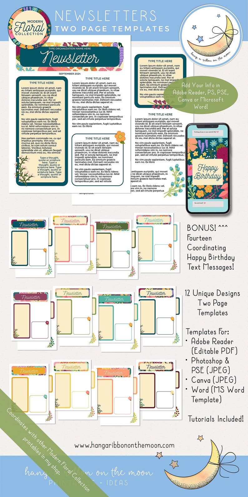 Editable Newsletter Two Page Templates: Adobe Reader, PS, PSE, Canva ...