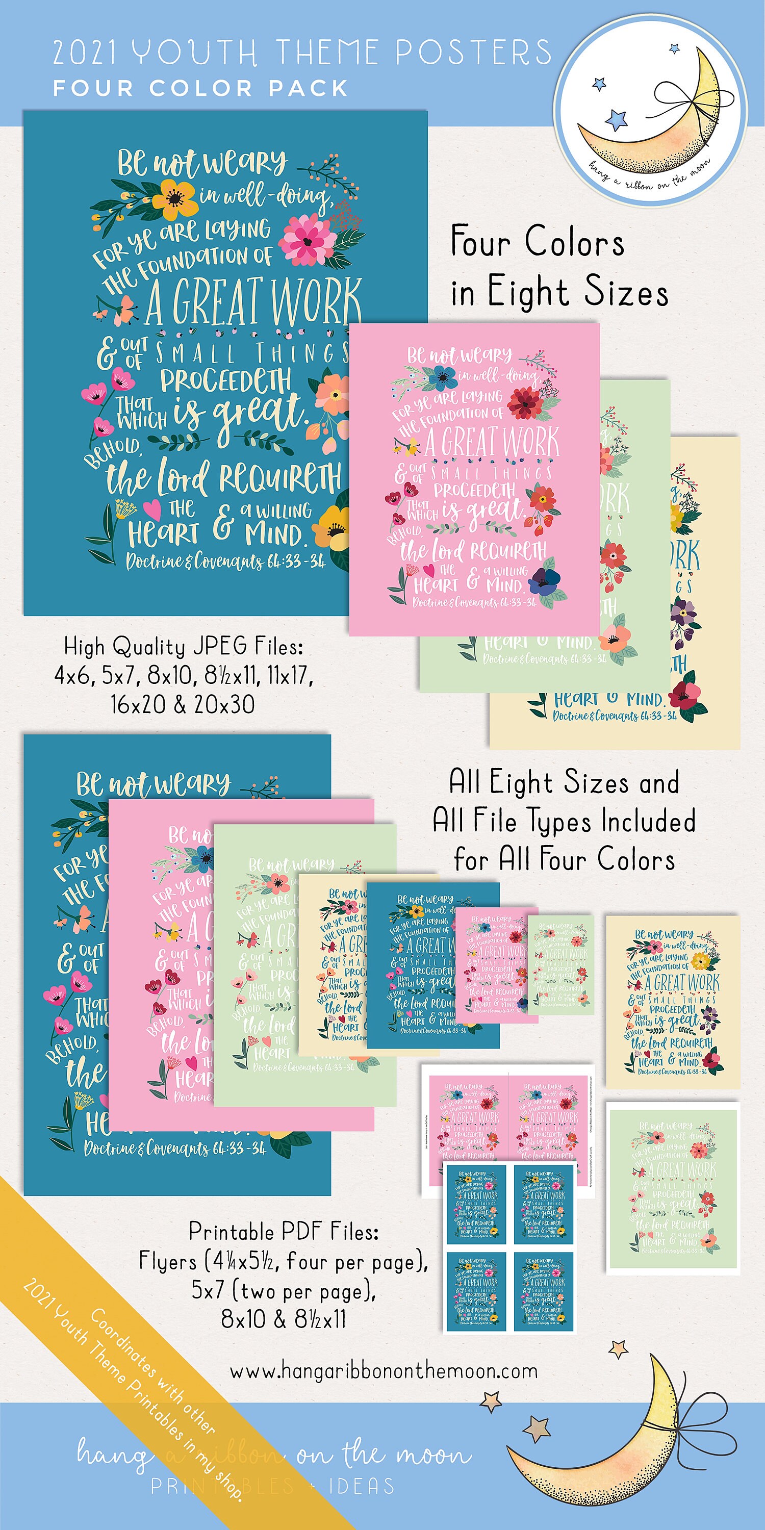 2021 LDS Youth Theme A Great Work Posters: Four Colors, Eight Printable ...