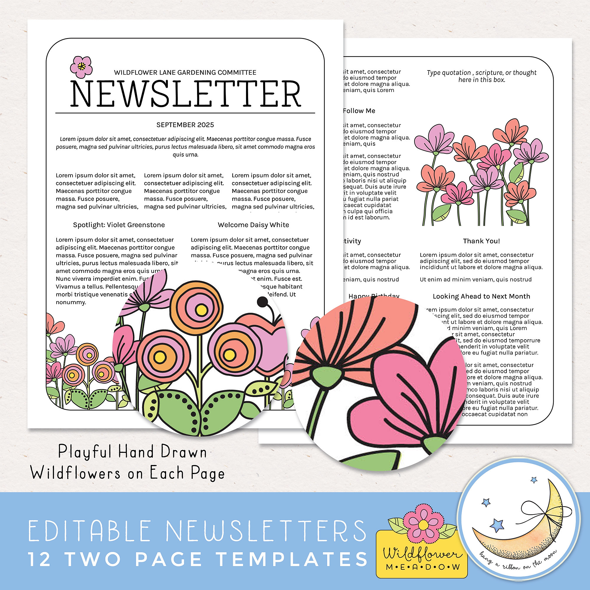 Editable Newsletter Templates, 12 Months, Two Pages, Editable Adobe ...
