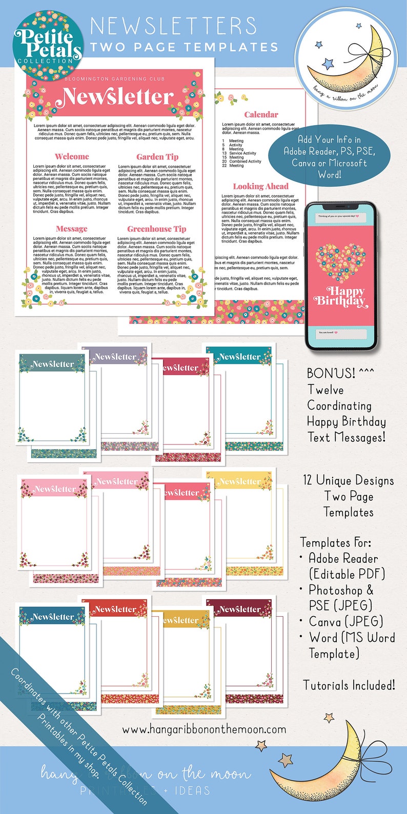 Newsletter Editable Templates 12 Months: Adobe Reader, PS, PSE, Canva ...