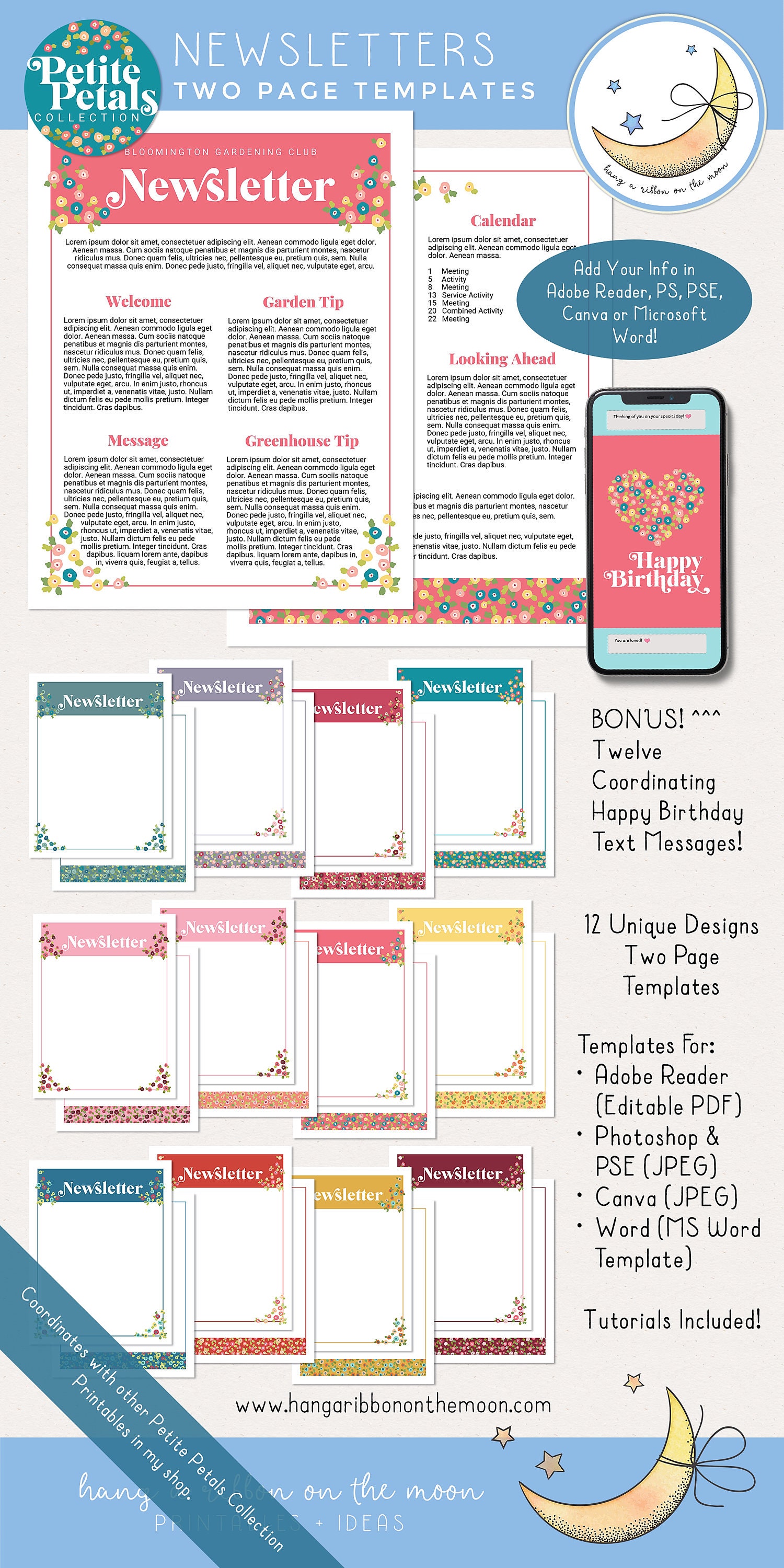 Newsletter Editable Templates 12 Months: Adobe Reader, PS, PSE, Canva ...