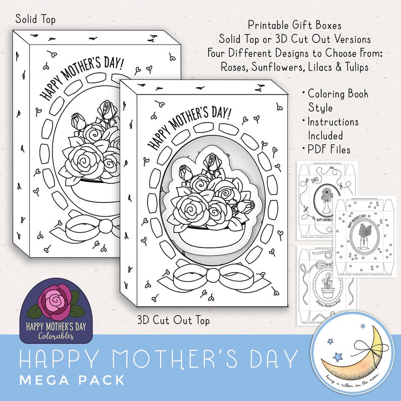 Mother's Day Printable Mega Pack: Booklet, Gift Boxes, Banner, Coloring ...