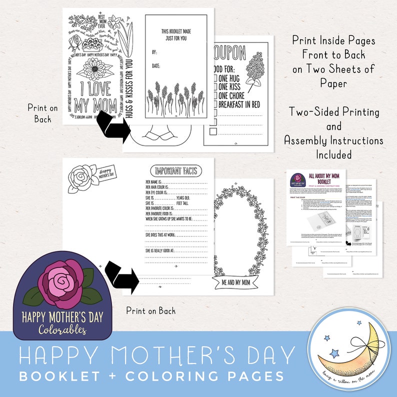 Mother's Day Booklet, Printable, All About My Mom, Coloring Book Style ...