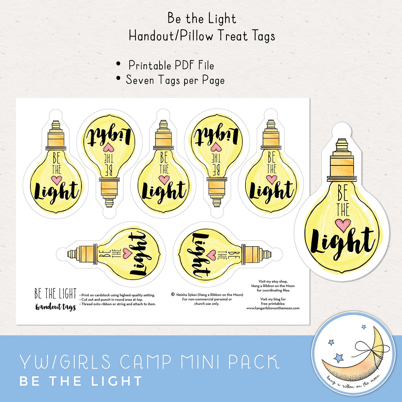 Young Women Girls Camp (LDS) Printables Pack, Be the Light Theme, T ...