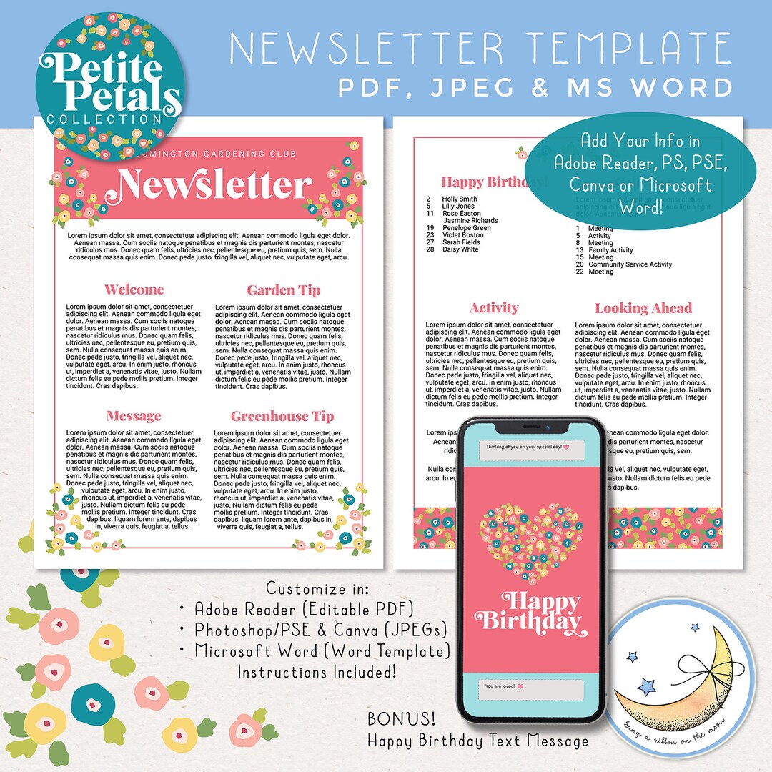 Editable Newsletter Template, 2 Pages, Adobe Reader, PS, PSE, Canva ...