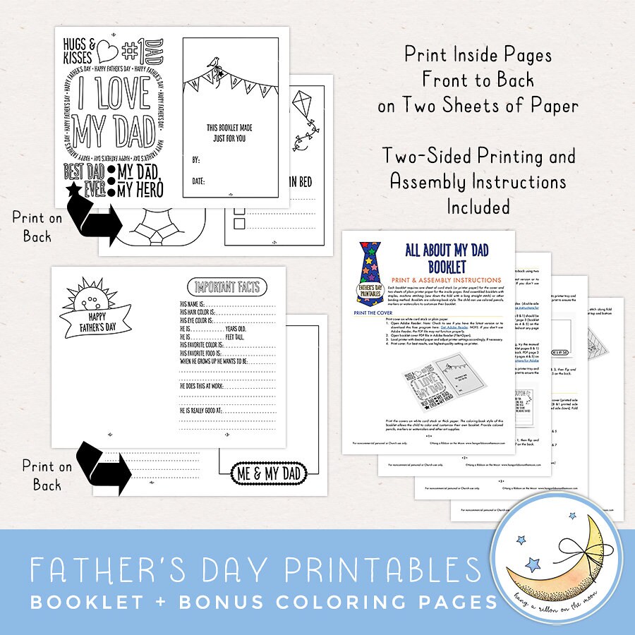 Father's Day Printable Booklet With Coloring Pages, Father's Day Craft ...
