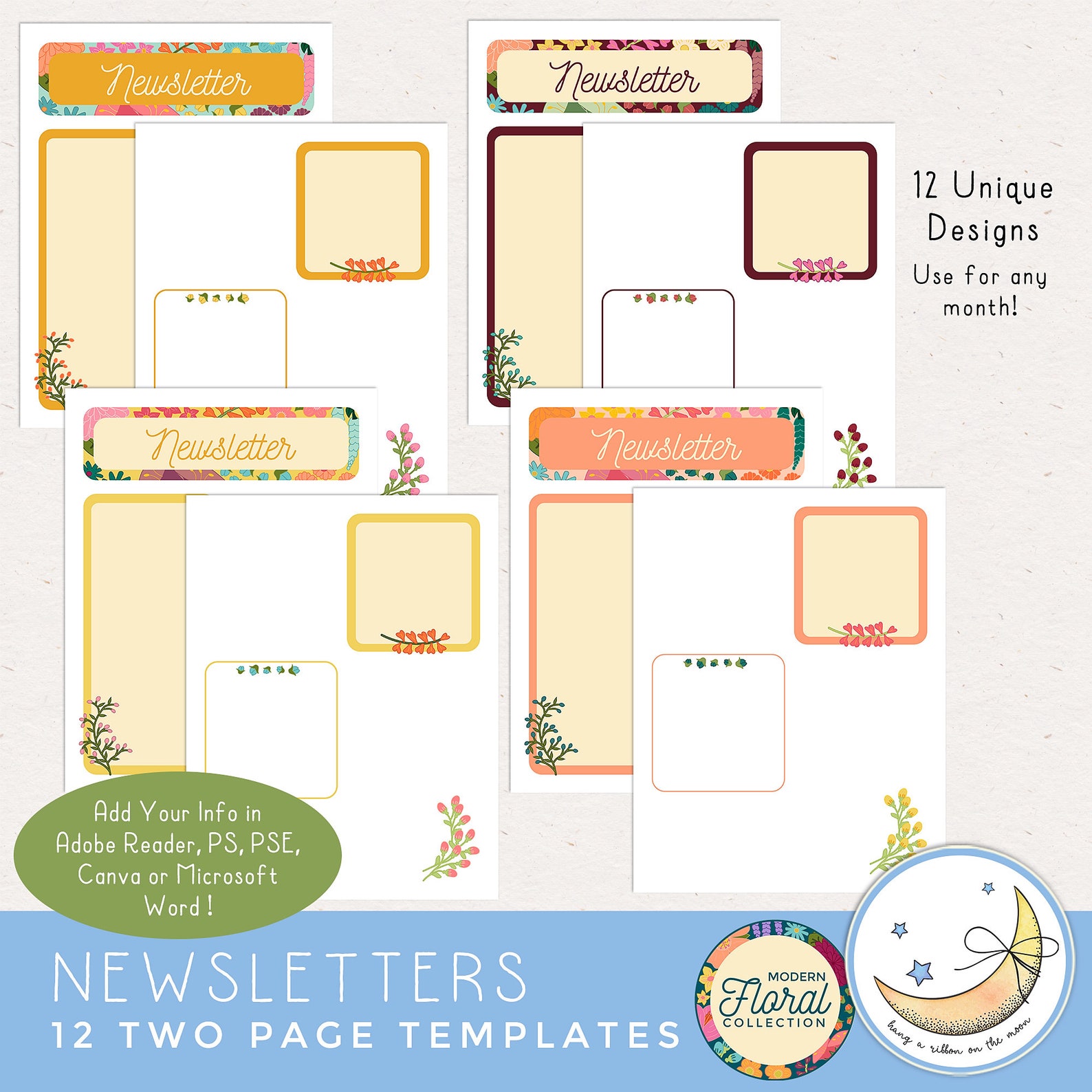 Editable Newsletter Two Page Templates: Adobe Reader, PS, PSE, Canva ...
