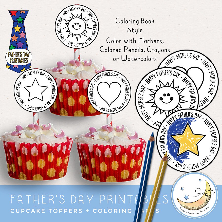 Father's Day Printable Cupcake Toppers, Coloring Pages, Father's Day ...