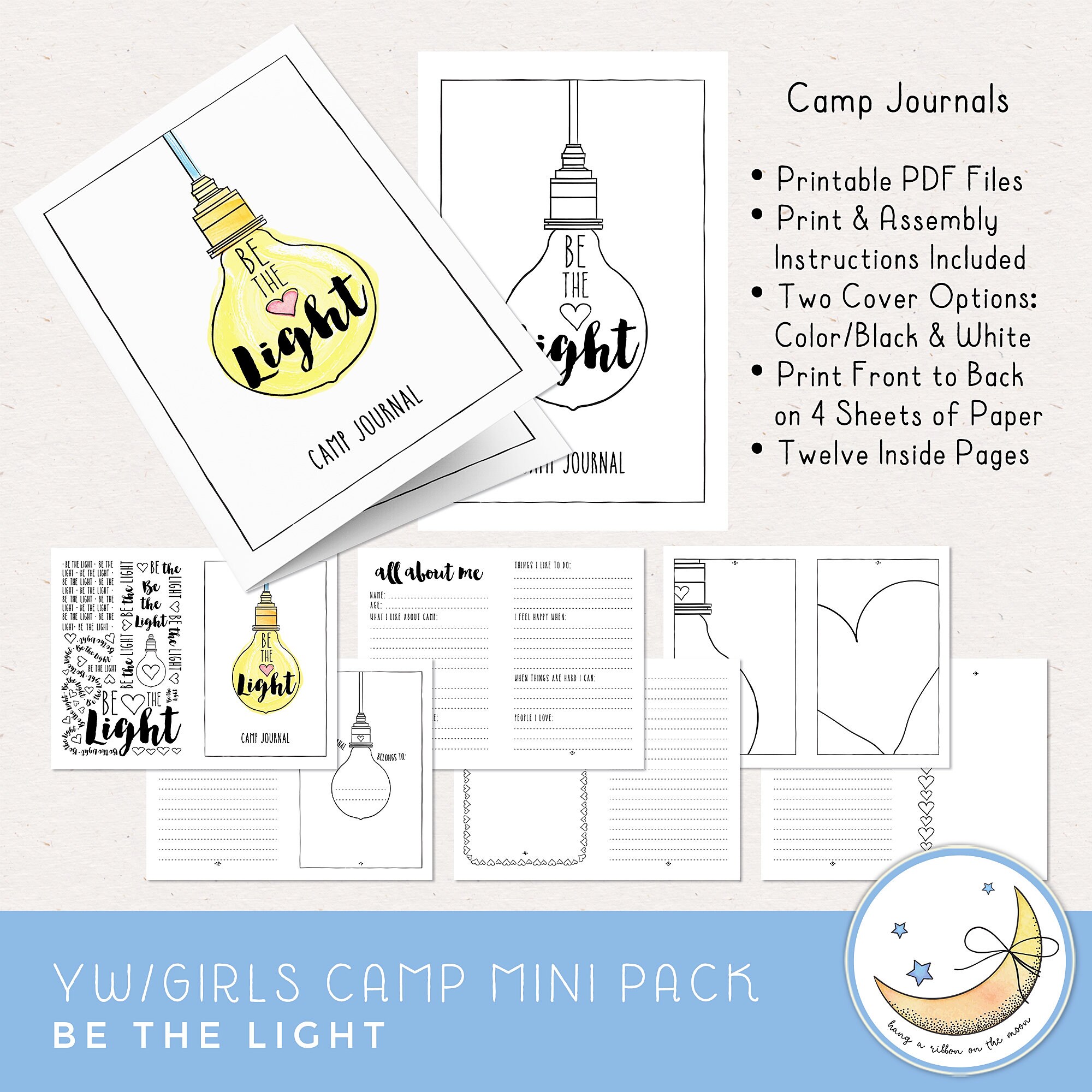 Young Women Girls Camp (LDS) Printables Pack, Be the Light Theme, T ...