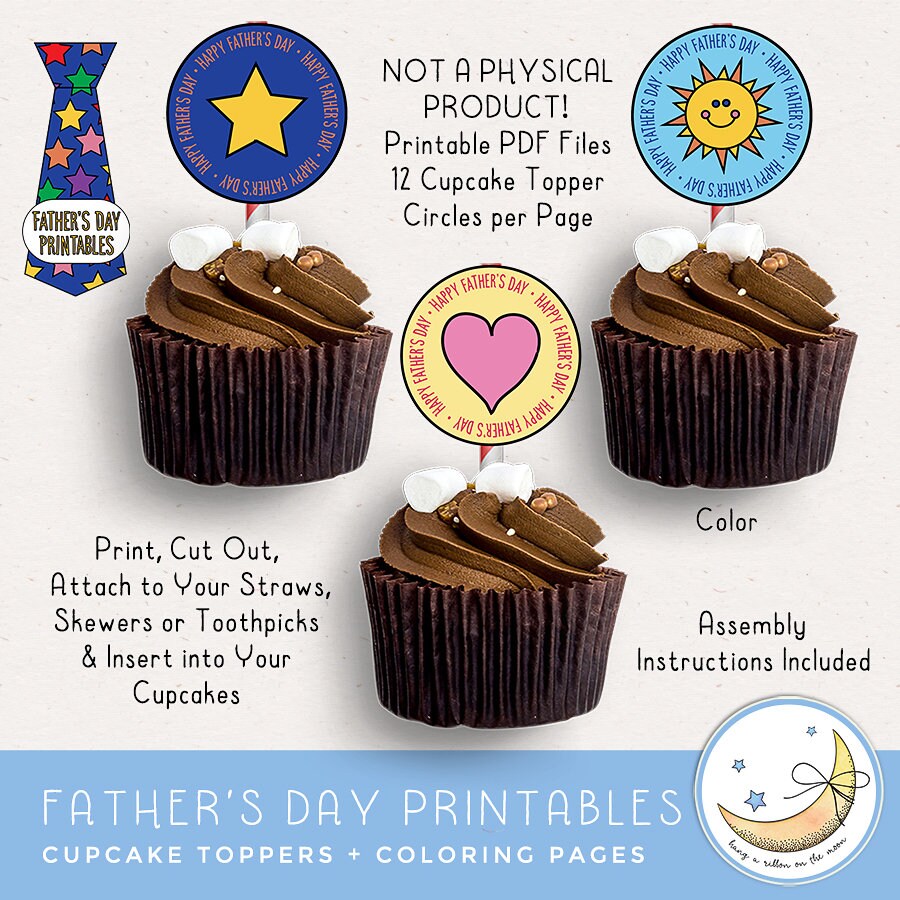 Father's Day Printable Cupcake Toppers, Coloring Pages, Father's Day ...