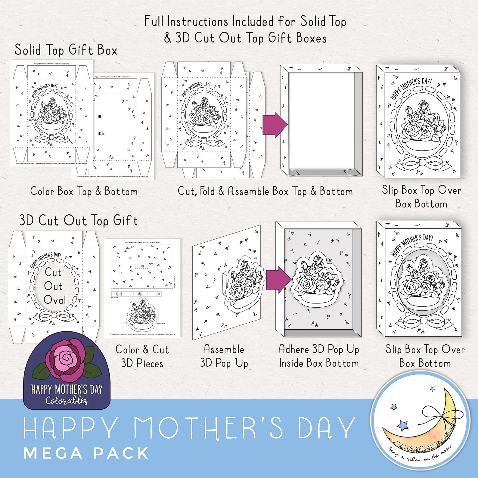 Mother's Day Printable Mega Pack: Booklet, Gift Boxes, Banner, Coloring ...