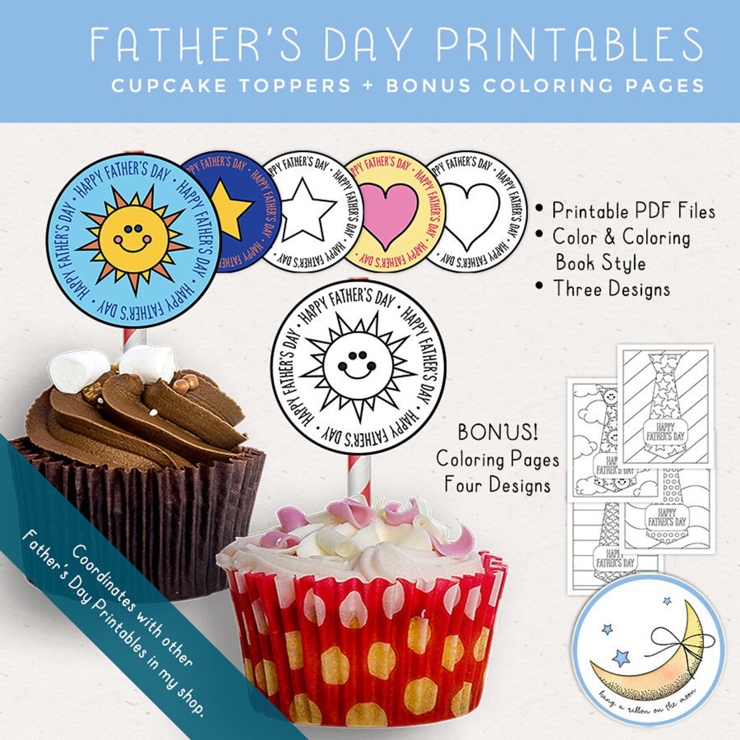 Father's Day Printable Cupcake Toppers Coloring Pages - Etsy