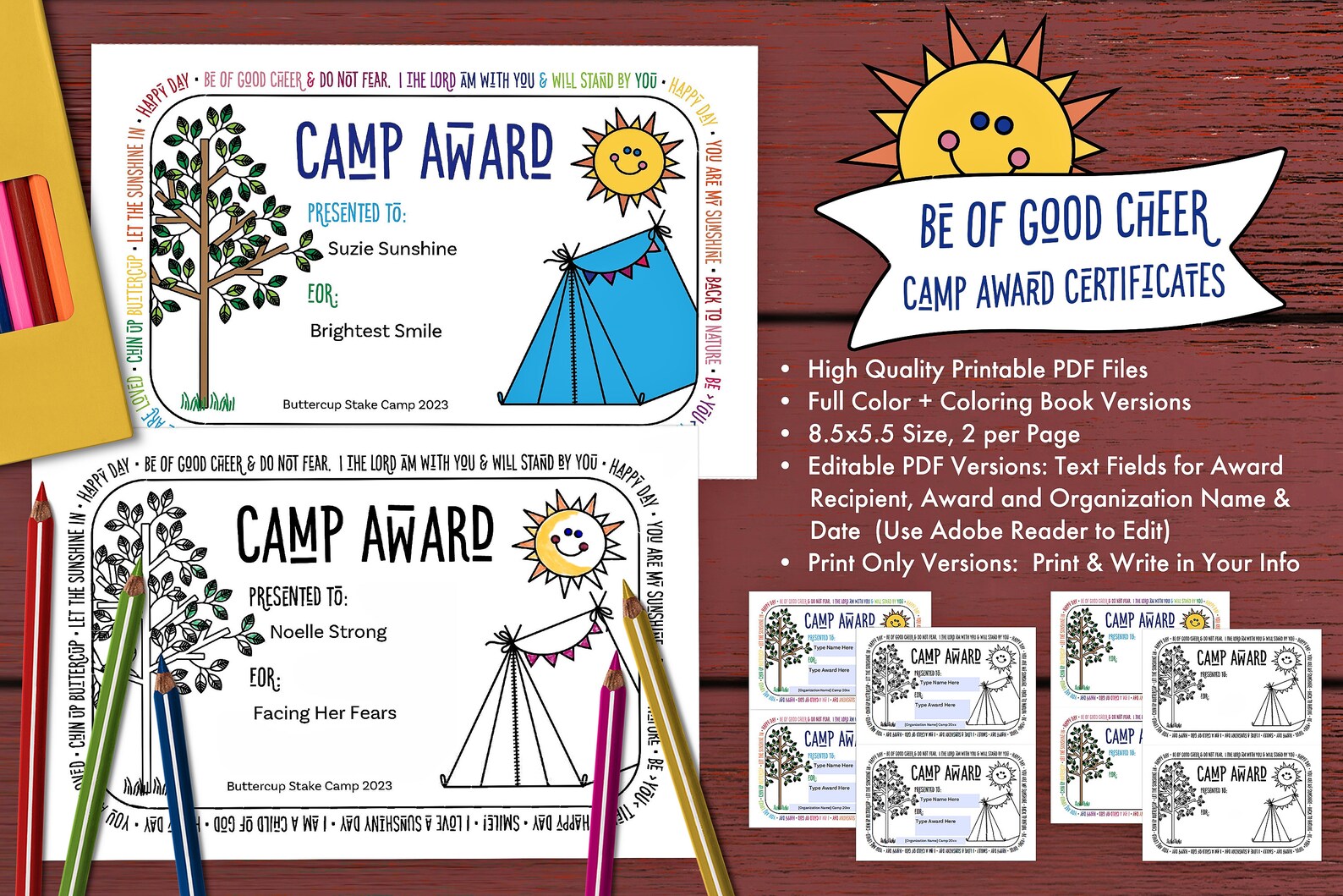 LDS Young Women Girls Camp Award Certificates, Editable Printable PDF ...