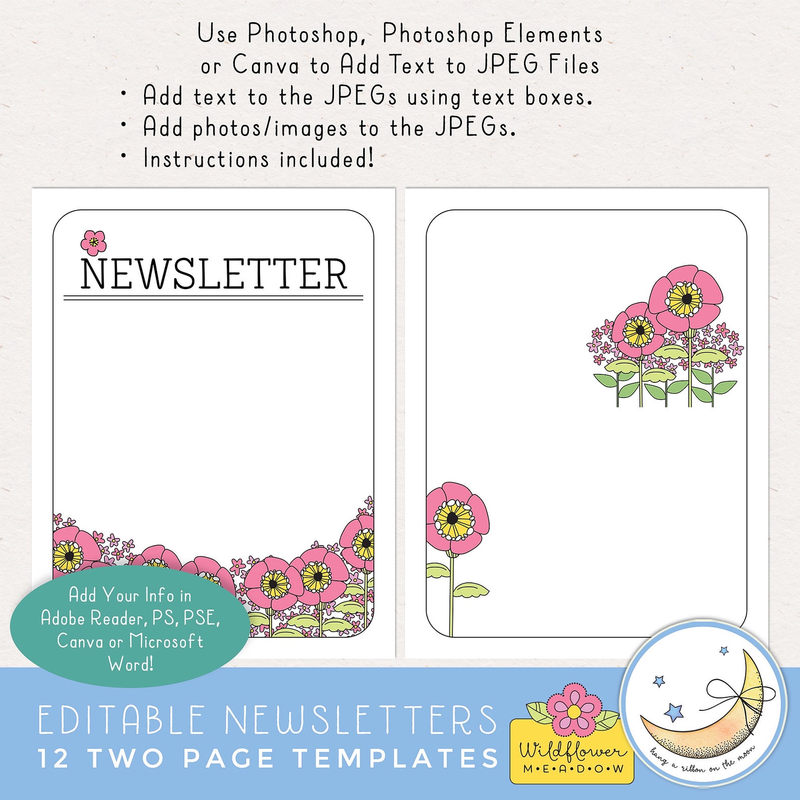 Editable Newsletter Templates, 12 Months, Two Pages, Editable Adobe ...