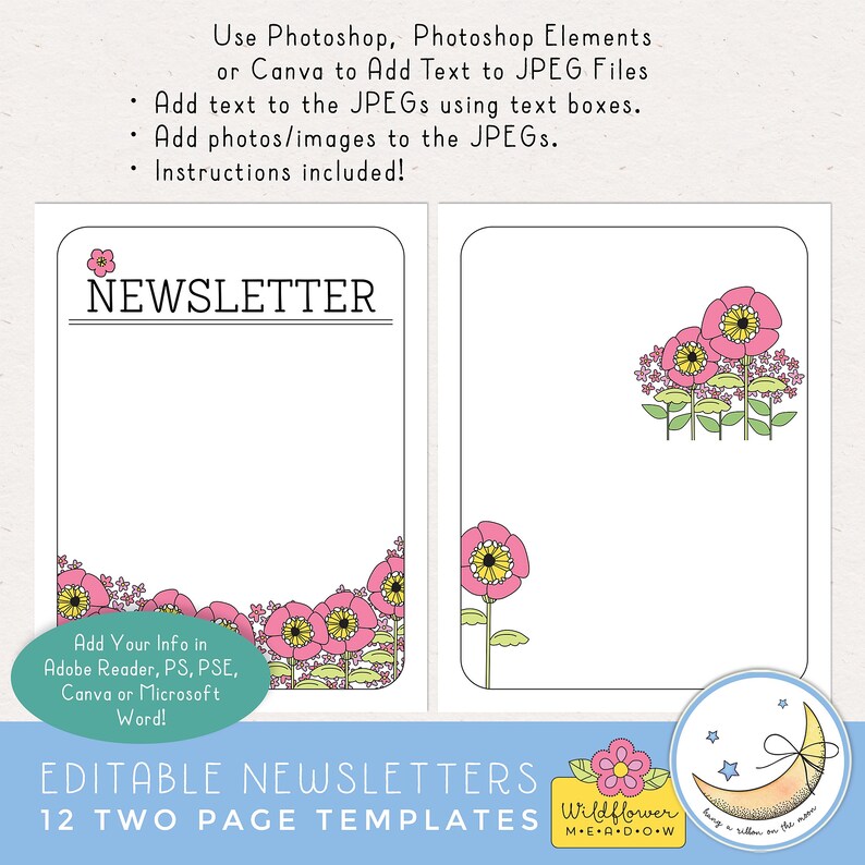 Editable Newsletter Templates, 12 Months, Two Pages, Editable Adobe ...