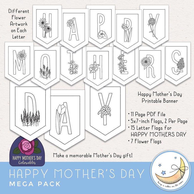 Mother's Day Printable Mega Pack: Booklet, Gift Boxes, Banner, Coloring ...