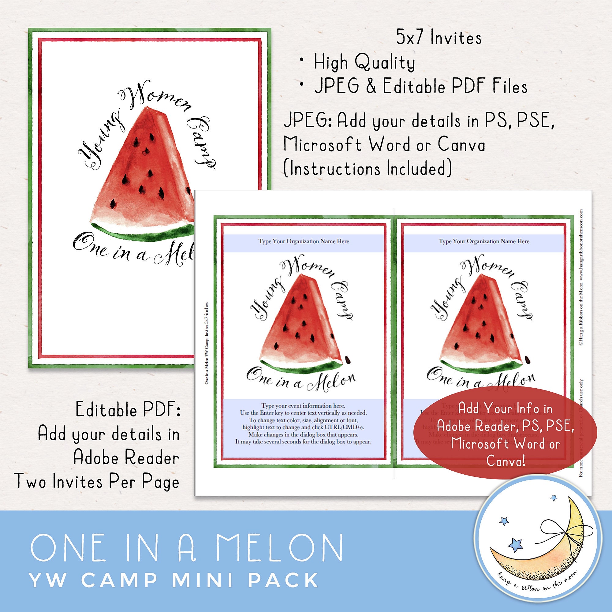 LDS Young Women Girls Camp Mini Printable Pack: Invite, Poster ...