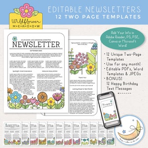 Editable Newsletter Templates, 12 Months, Two Pages, Editable Adobe ...