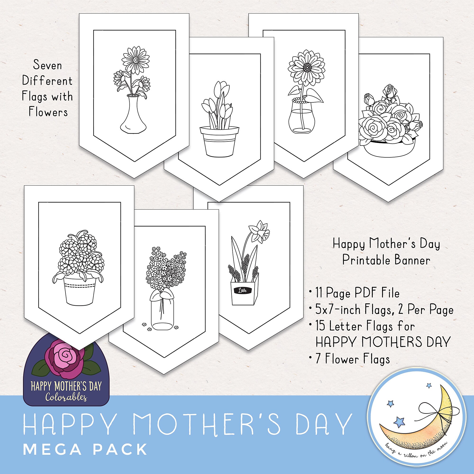 Mother's Day Printable Mega Pack: Booklet, Gift Boxes, Banner, Coloring ...