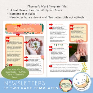 Editable Newsletter Two Page Templates: Adobe Reader, PS, PSE, Canva ...