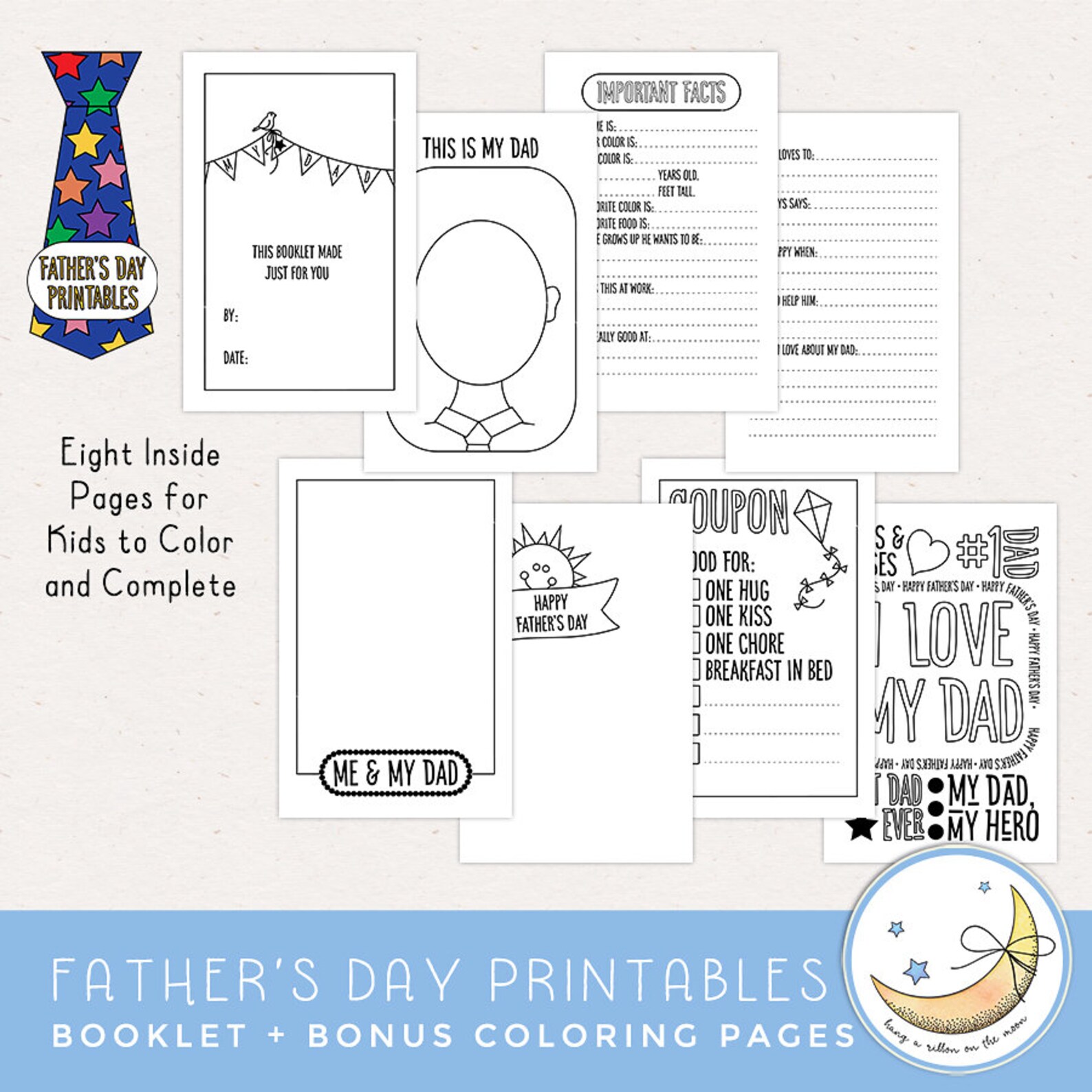 Father's Day Printable Booklet With Coloring Pages, Father's Day Craft ...