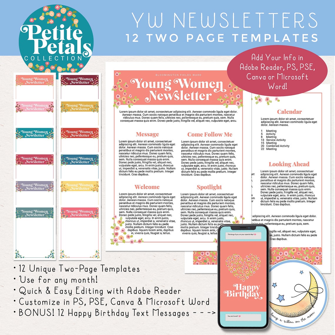 LDS Young Women Newsletter Templates 12 Months, Edit in Adobe Reader ...