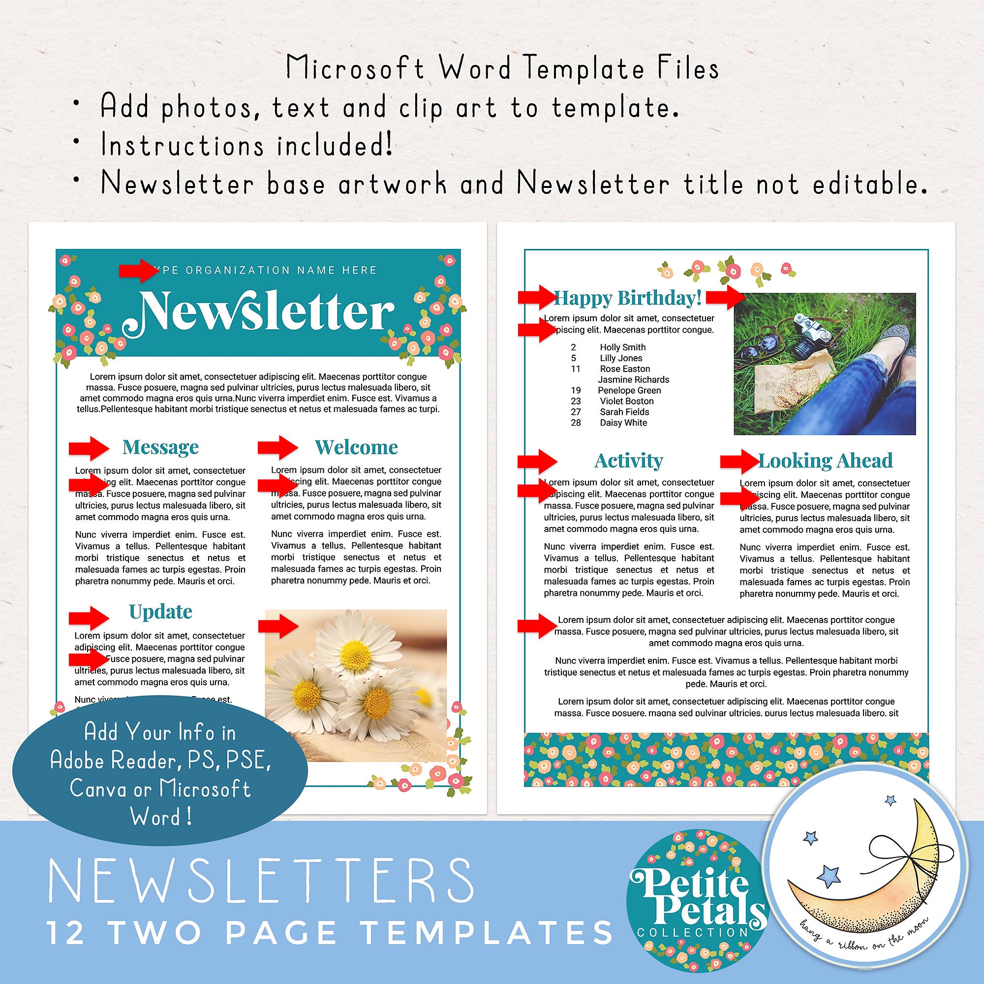 Newsletter Editable Templates 12 Months: Adobe Reader, PS, PSE, Canva ...