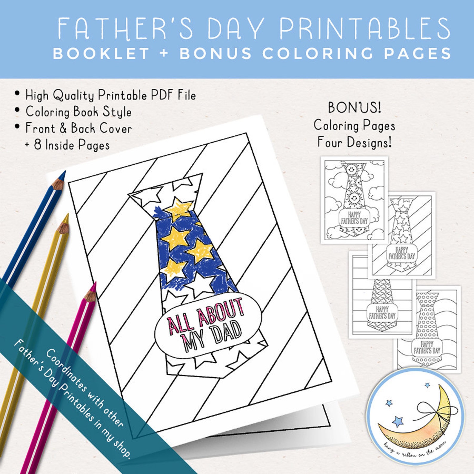 Father's Day Printable Booklet With Coloring Pages, Father's Day Craft ...
