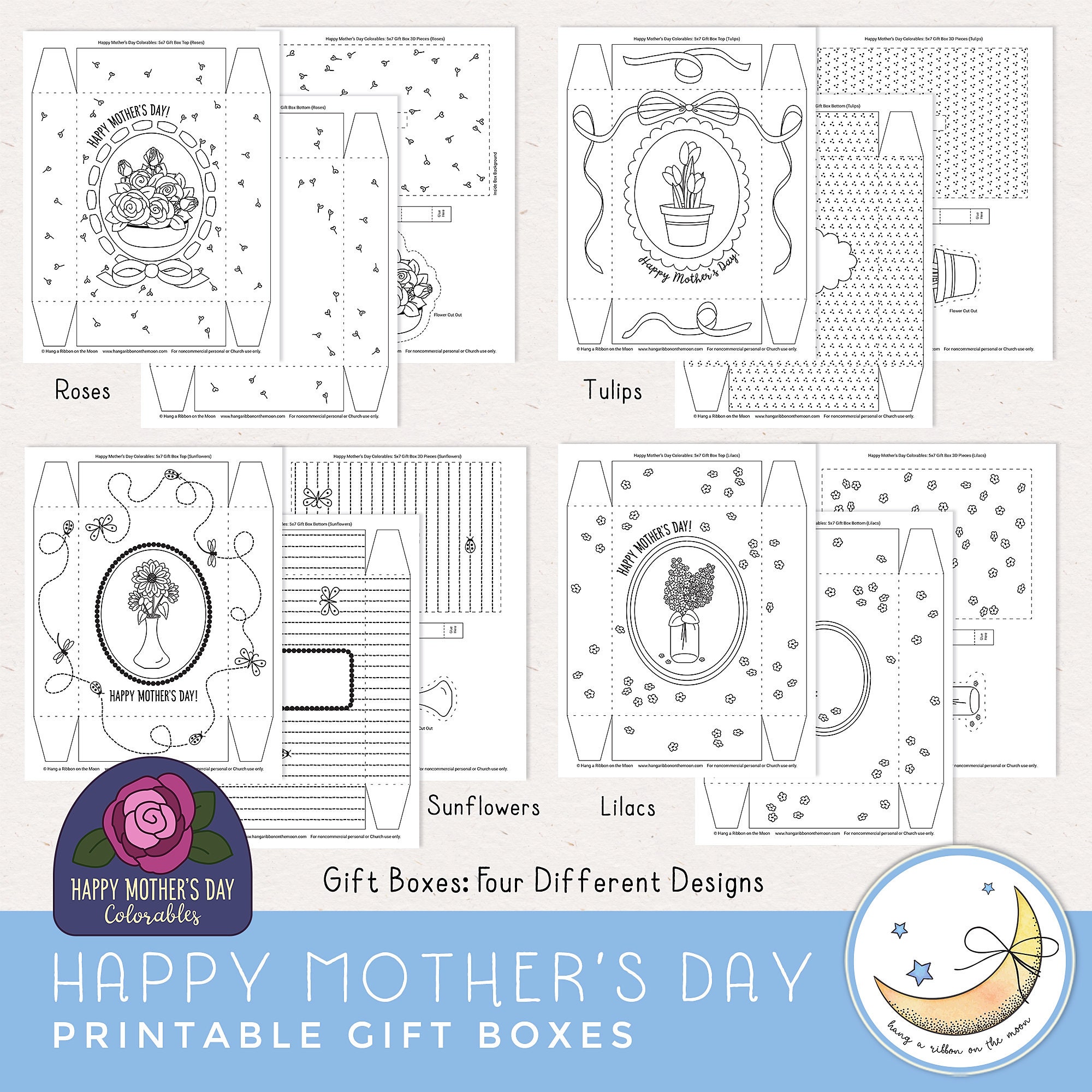 Mother's Day Printable Gift Boxes, 5x7 Inches, 3D Pop up and Solid Top ...