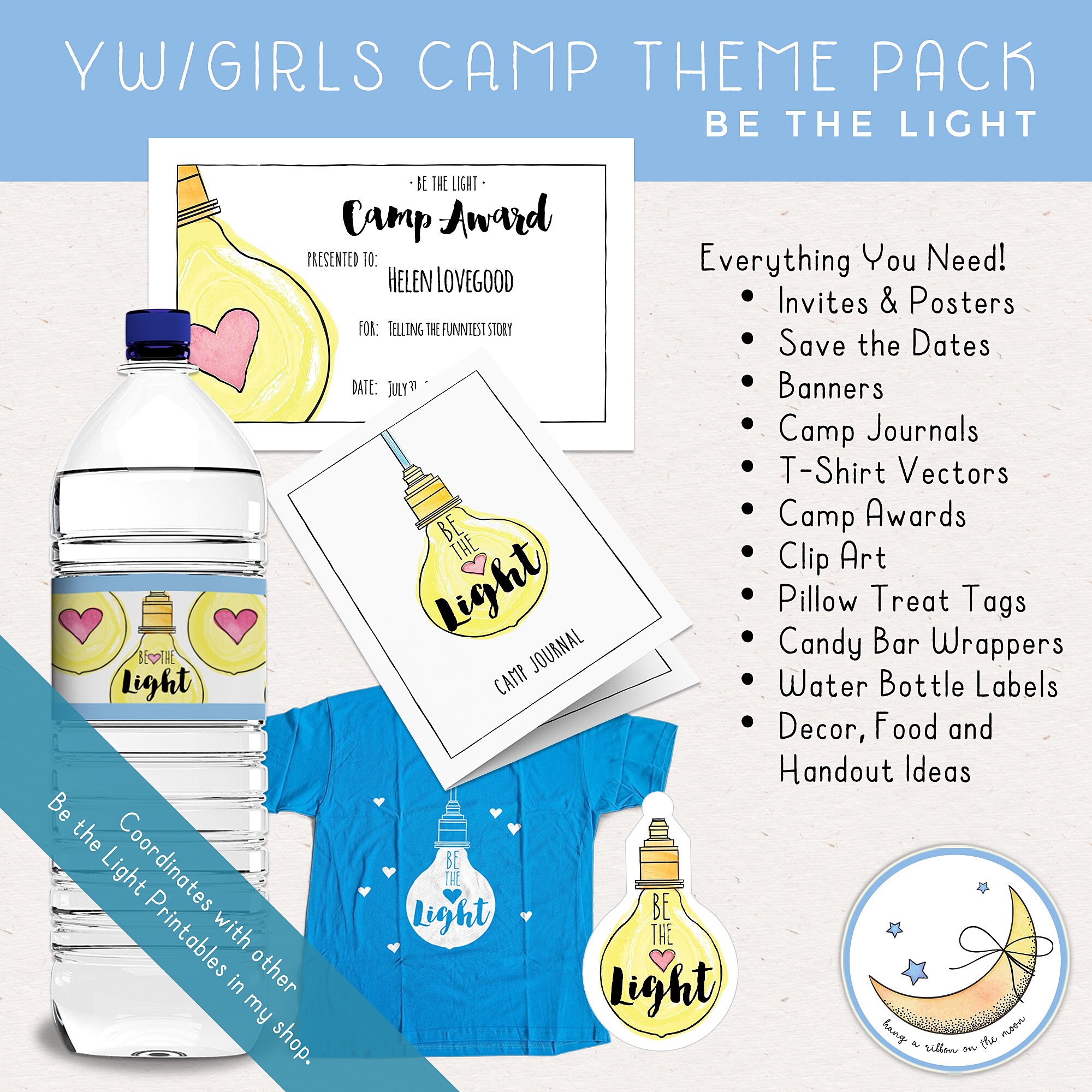 LDS Young Women Girls Camp Mega Pack, Be the Light Theme, Digital ...