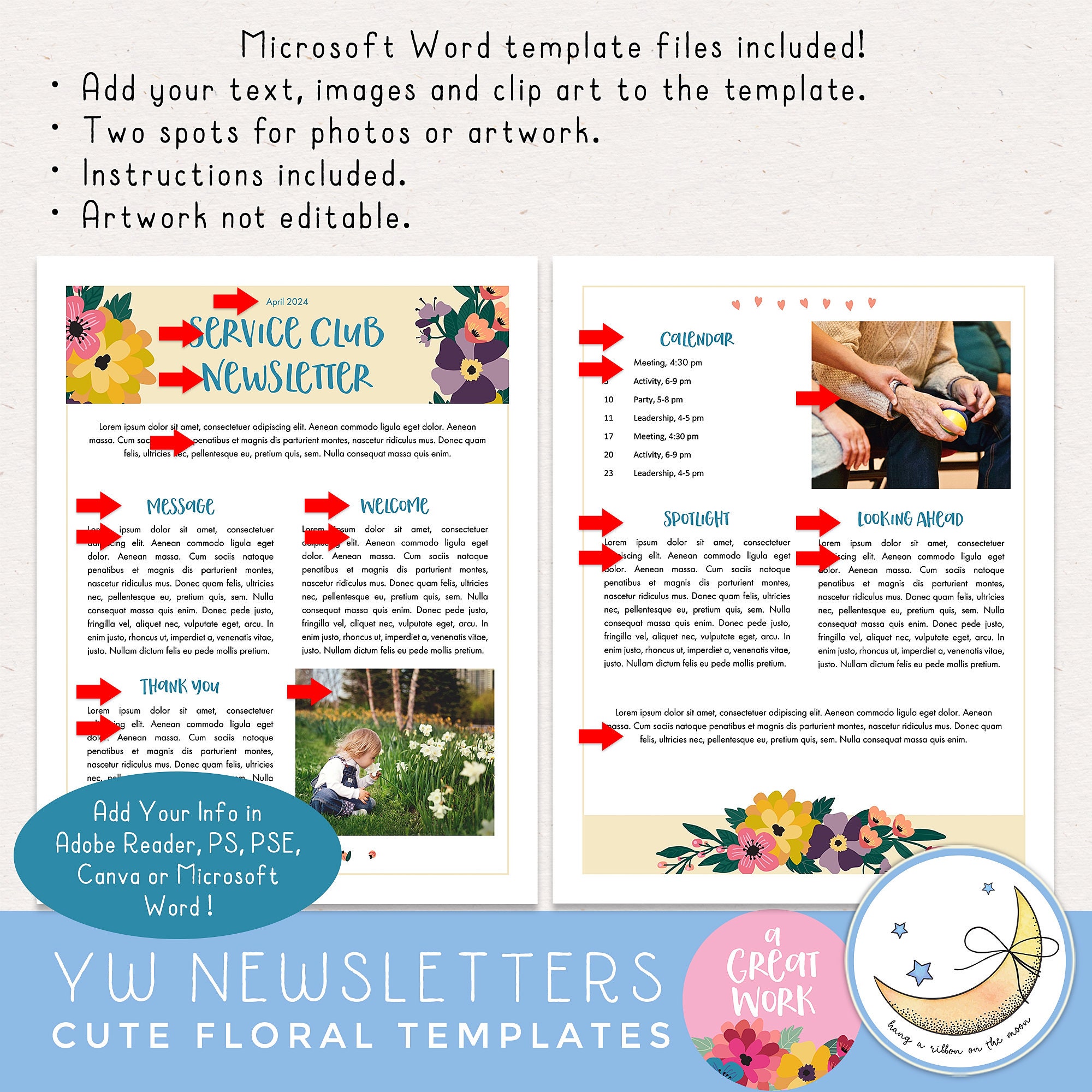 Editable Newsletter Templates, PDF, JPEG & MS Word Templates, Floral ...