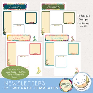 Editable Newsletter Two Page Templates: Adobe Reader, PS, PSE, Canva ...
