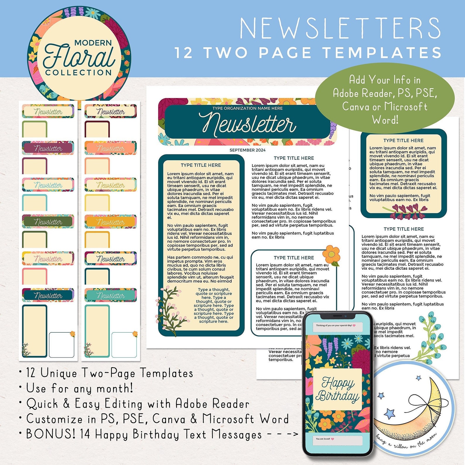 Editable Newsletter Two Page Templates: Adobe Reader PS PSE - Etsy