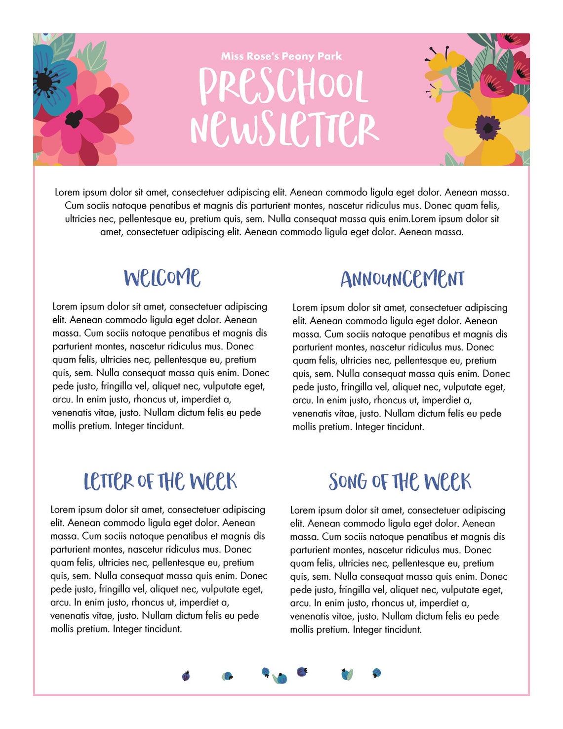 Editable Newsletter Templates, PDF, JPEG & MS Word Templates, Floral ...