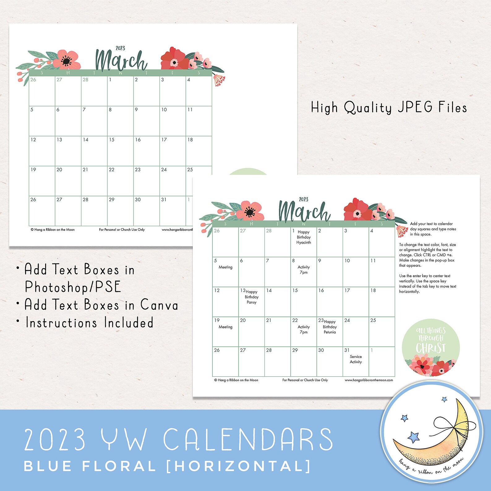 LDS Young Women 2023 Calendar Pack, Editable PDF, PDF for Digital ...