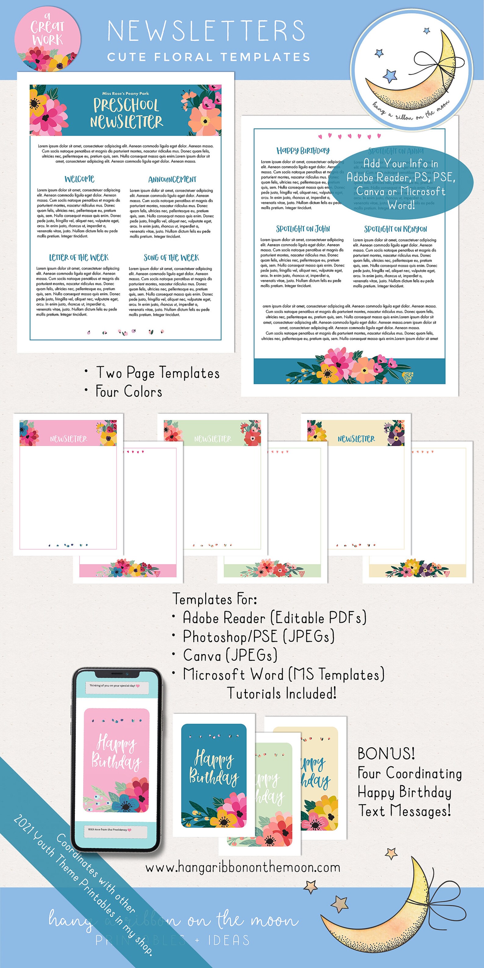 Editable Newsletter Templates, PDF, JPEG & MS Word Templates, Floral ...