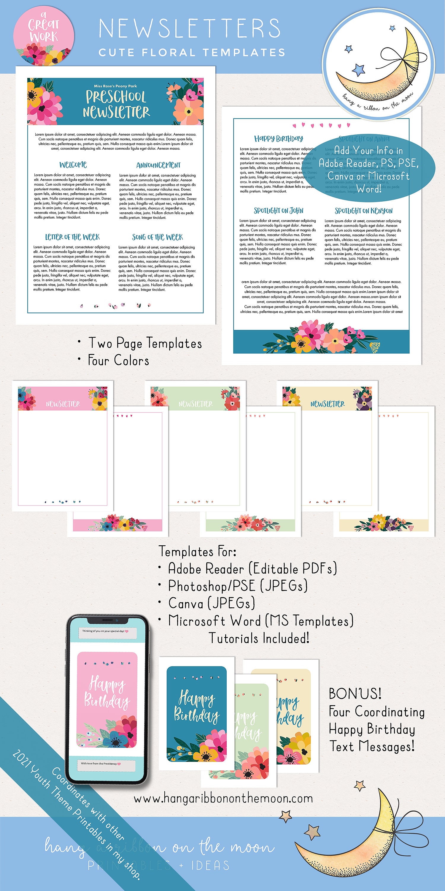 Editable Newsletter Templates, PDF, JPEG & MS Word Templates, Floral ...